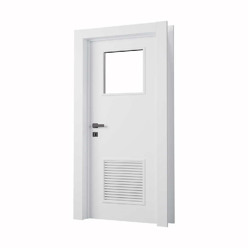 Kit Porta Pronta Sólida com Visor e Veneziana de Madeira Branco